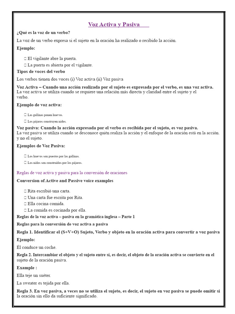 Voz Activa y Pasiva: Guía Completa | PDF | Verbo | Asunto (gramática)