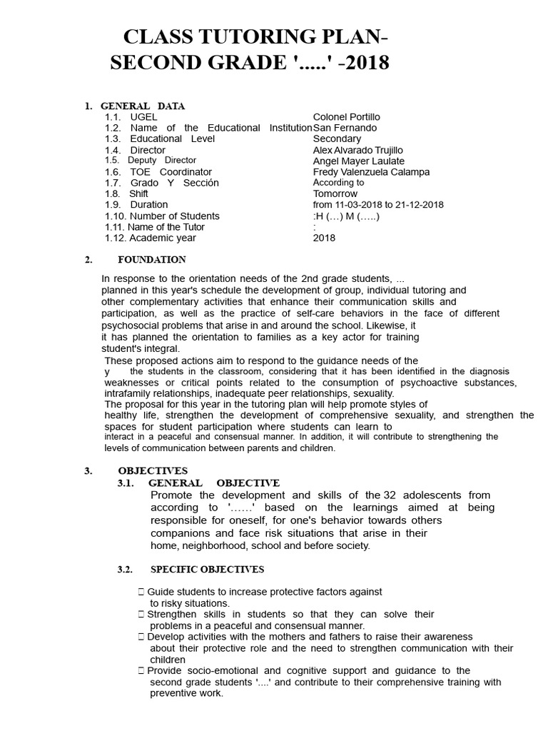 Second Grade Tutoring Plan 2018 | PDF | Learning | Attitude (Psychology)