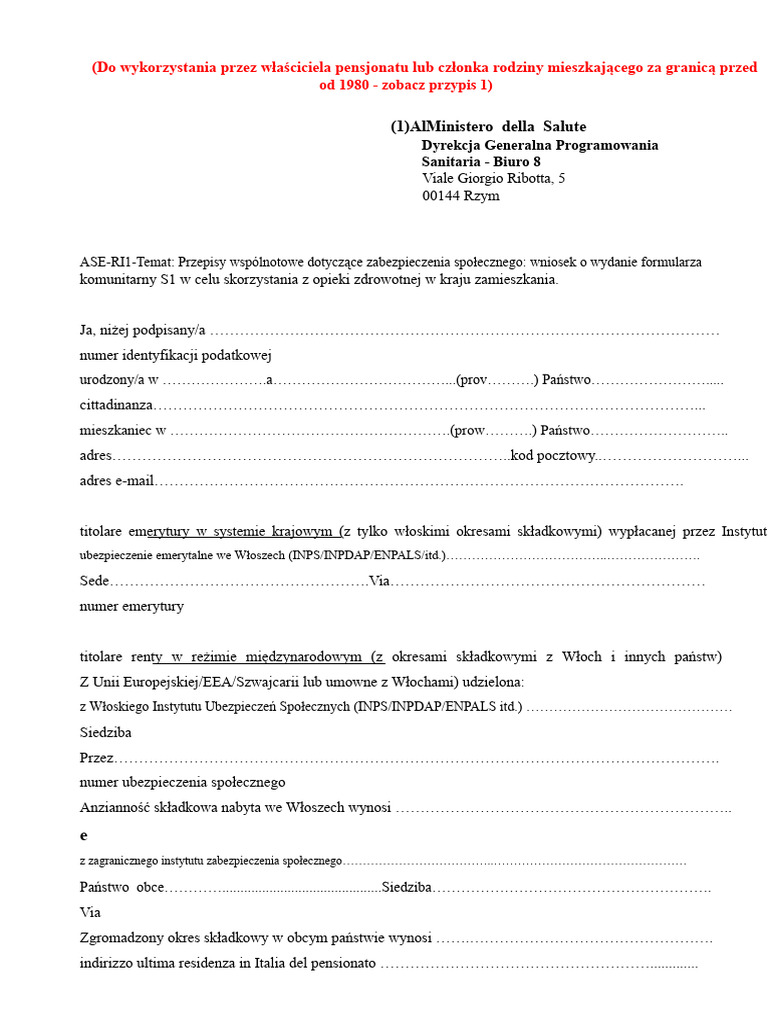 Wniosek Emeryta o Wydanie S1 Ex E121 | PDF
