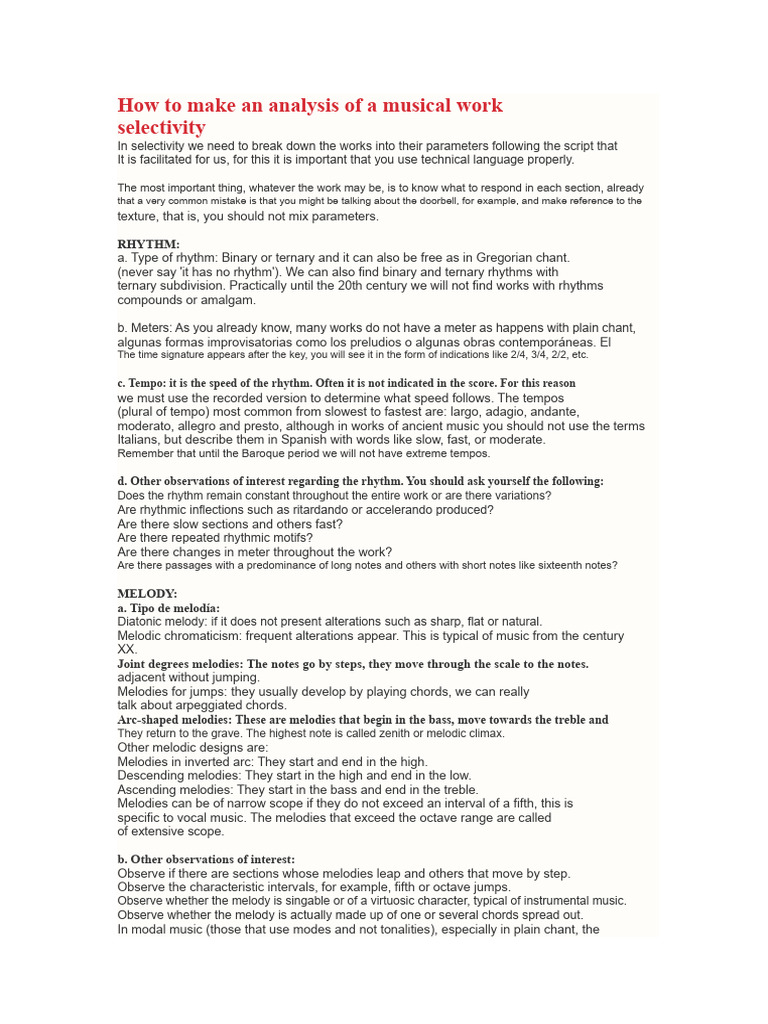 Musical Work Analysis Guide | PDF | Tempo | Musical Compositions
