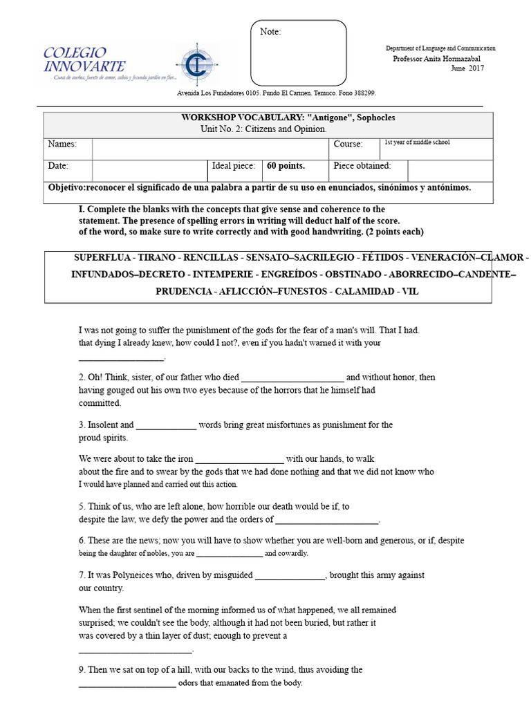 Antigone Vocabulary | PDF