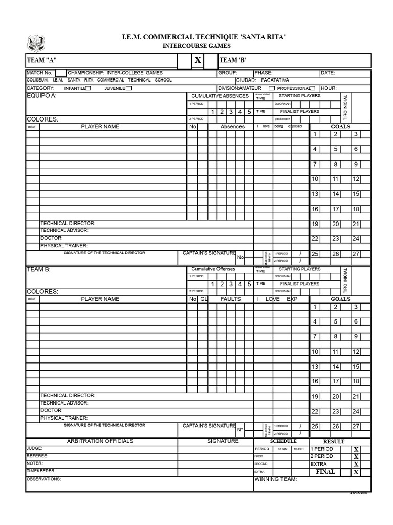 Empty Futsal Form | PDF | Sports | Sports Rules And Regulations