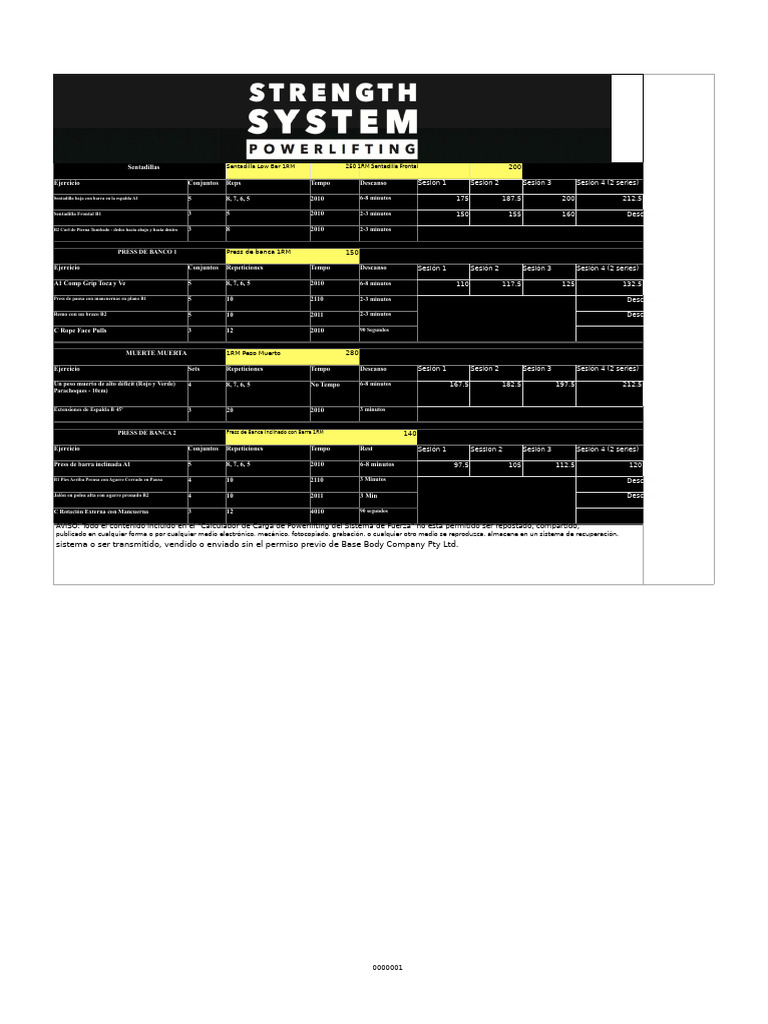 Calculadora de Carga Del Programa de Powerlifting Del Sistema de Fuerza ...