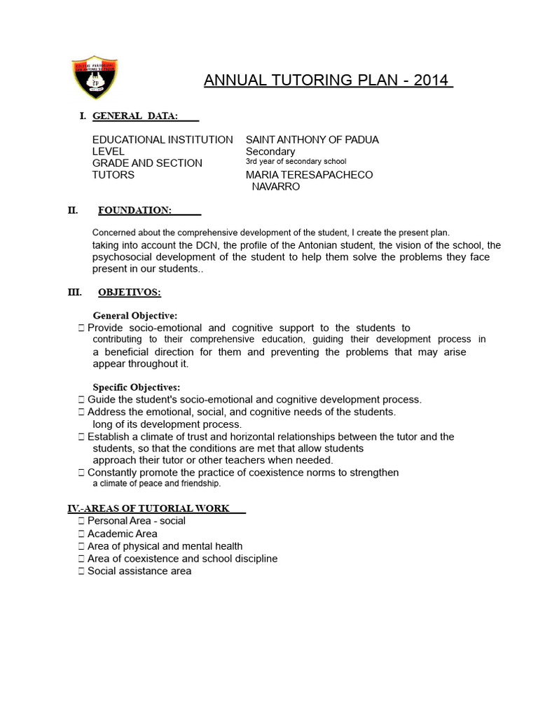 Tutoring Plan For Third Year of Secondary School | PDF | Teachers ...