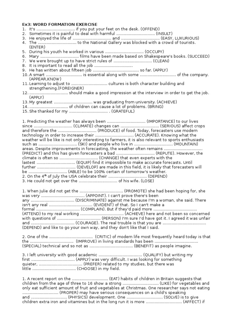 Word Formation Exercise Practice | PDF