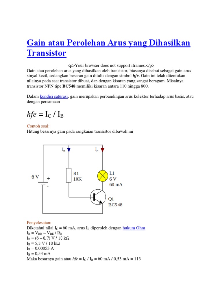 Gain Atau Perolehan Arus Yang Dihasilkan Transistor | PDF | Komputer