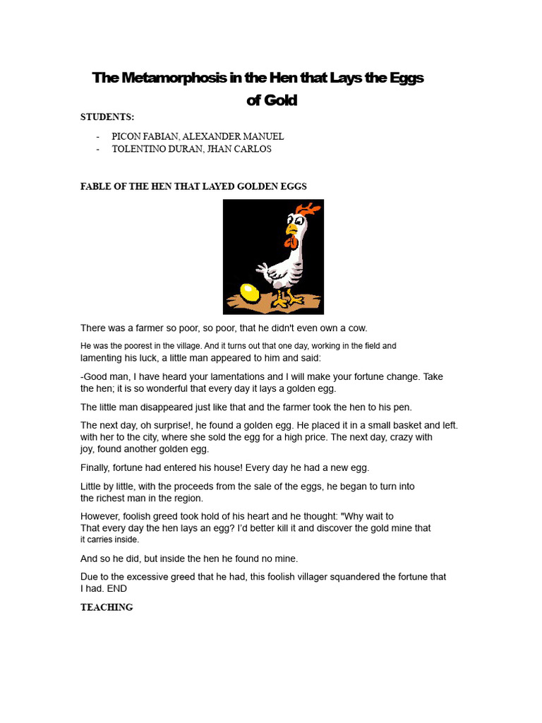 The Metamorphosis in The Golden Egg Hen | PDF | Royalty Payment | Chicken