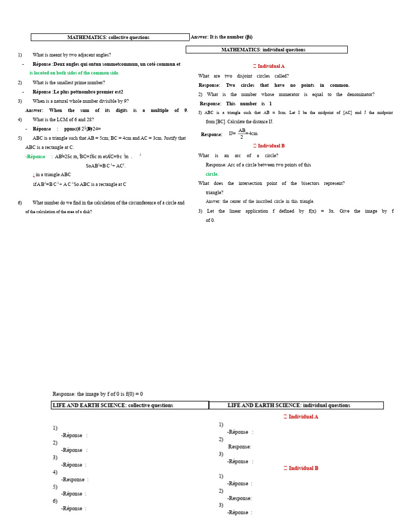 Mathematics and Science Questions Overview | PDF | Area | Elementary ...