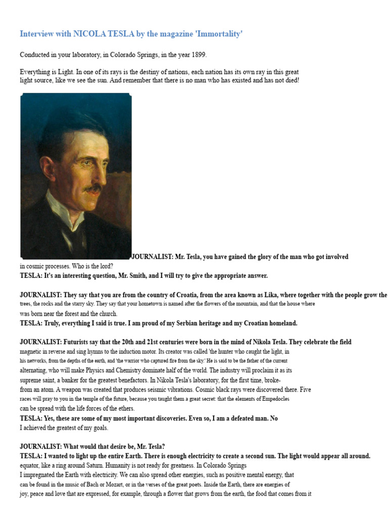 Tesla's Vision: Light, Energy, and Humanity | PDF | Universe | General ...
