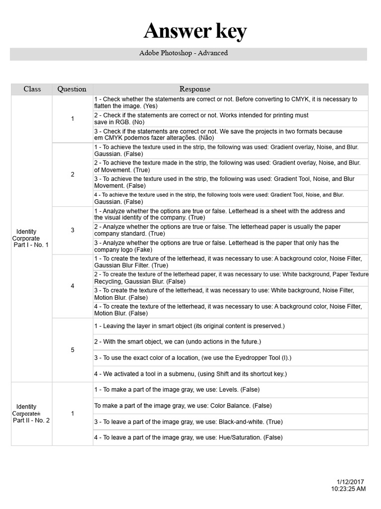 Adobe Photoshop Advanced Answer Key | PDF | Adobe Photoshop | Graphic ...
