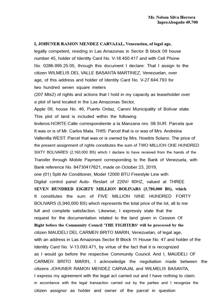Transfer of Land Lease | PDF | Assignment (Law)