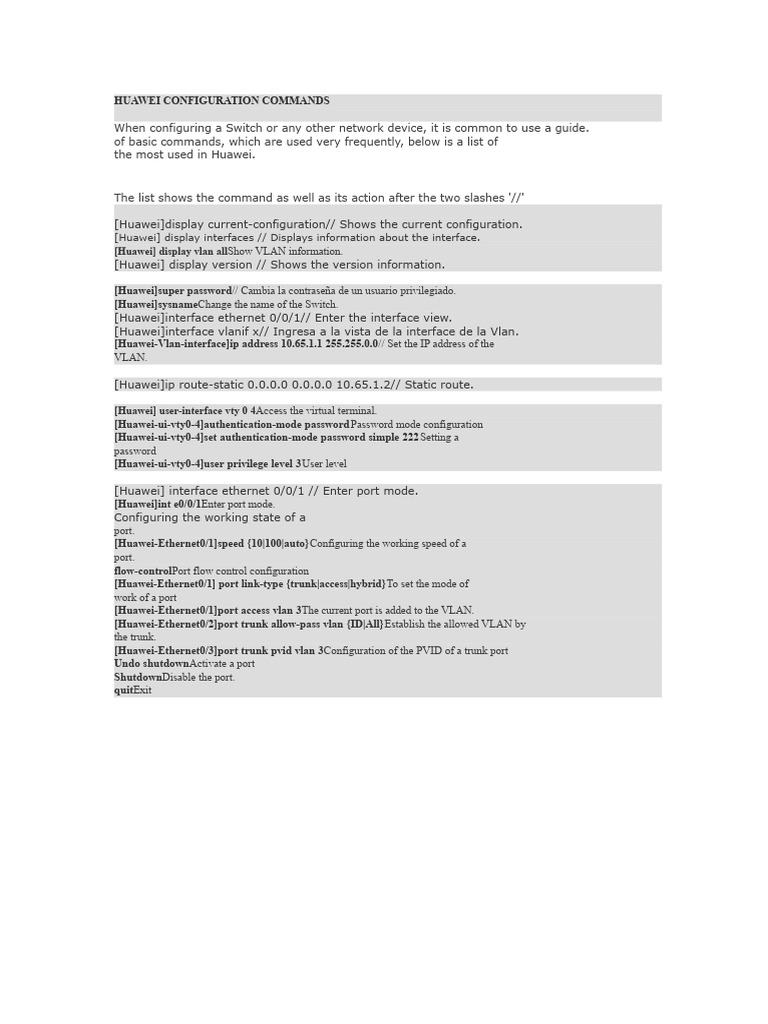 Essential Huawei Configuration Commands | PDF | Network Architecture ...