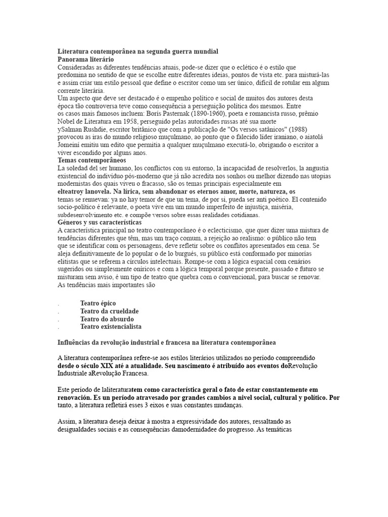 Literatura Contemporânea Na Segunda Guerra Mundial | PDF ...