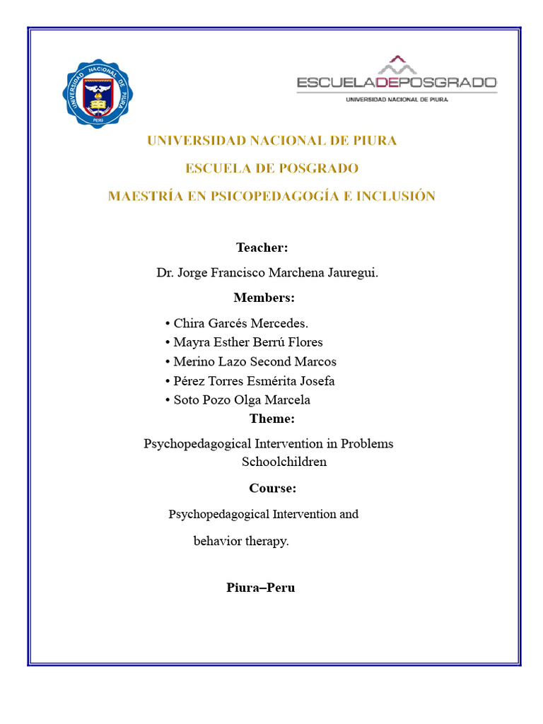 Intervention Work in School Problems | PDF | Learning | Mental Disorder