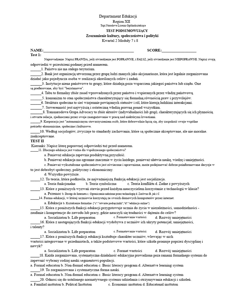 UCSP podsumowujące q2 mod 7,8,9 i 10 | PDF