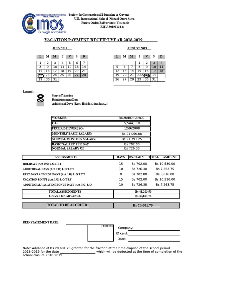 Vacation Receipt Format | PDF | Expense | Workplace