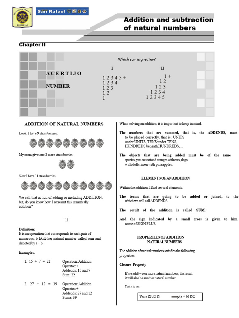 Addition and Subtraction of Natural Numbers | PDF | Subtraction ...