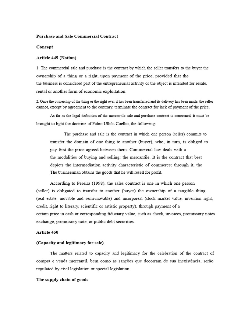 Commercial Purchase and Sale Contract Guide | PDF | Sales | Prices