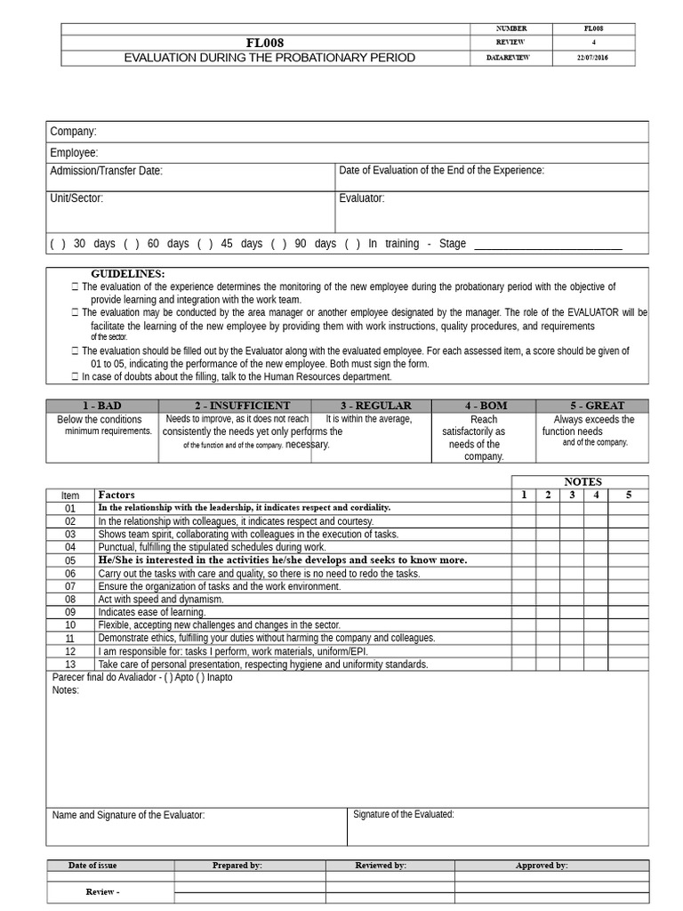 Probationary Period Employee Evaluation Form | PDF | Evaluation ...