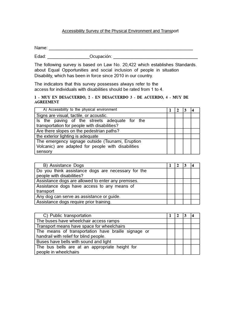 Accessibility Survey For The Physical Environment and Transportation ...