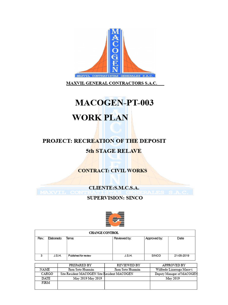 Work Plan for Tailings Deposit Project | PDF | Safety | Occupational ...