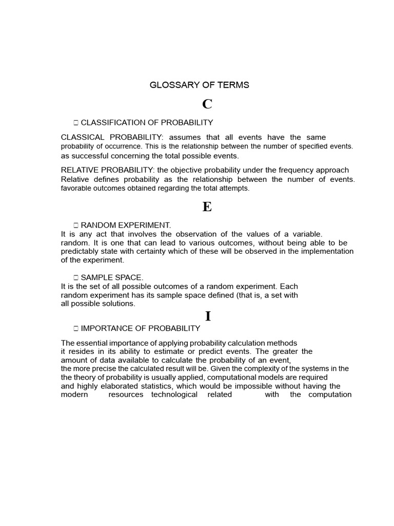 PROBABILITY GLOSSARY | PDF | Sampling (Statistics) | Probability