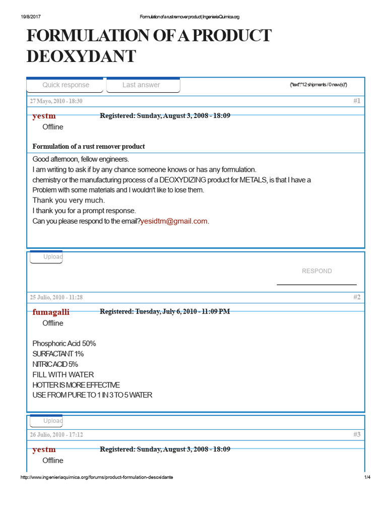 Formulation of a Rust-Removing Product _ Chemical Engineering | PDF | Acid | Molecules