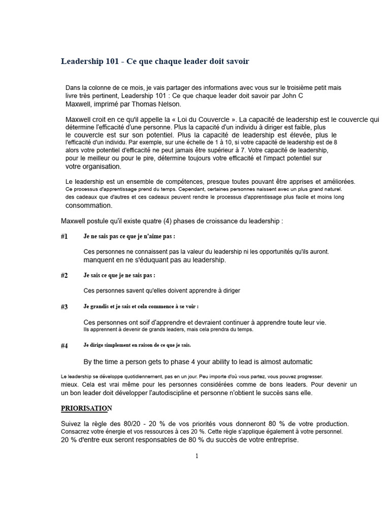 Leadership 101 : Clés du succès des leaders | PDF | Direction ...