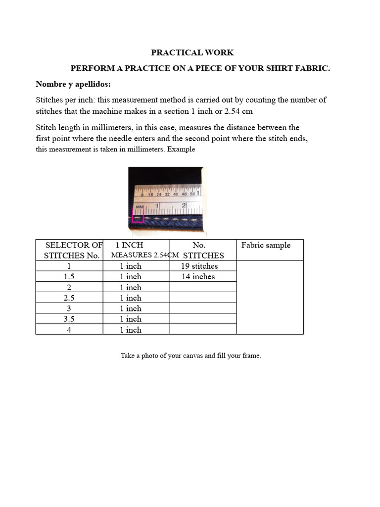 Work Stitches Per Inch. | PDF