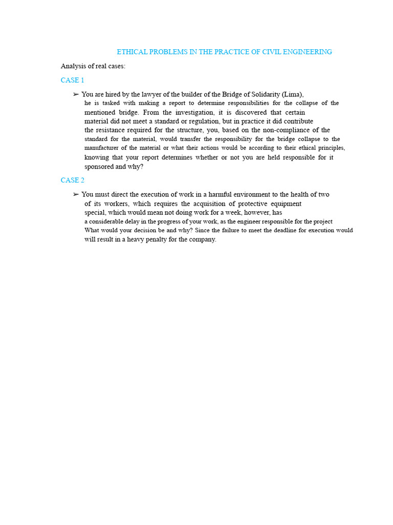 ETHICAL PROBLEMS IN THE PRACTICE OF CIVIL ENGINEERING - Case Studies | PDF