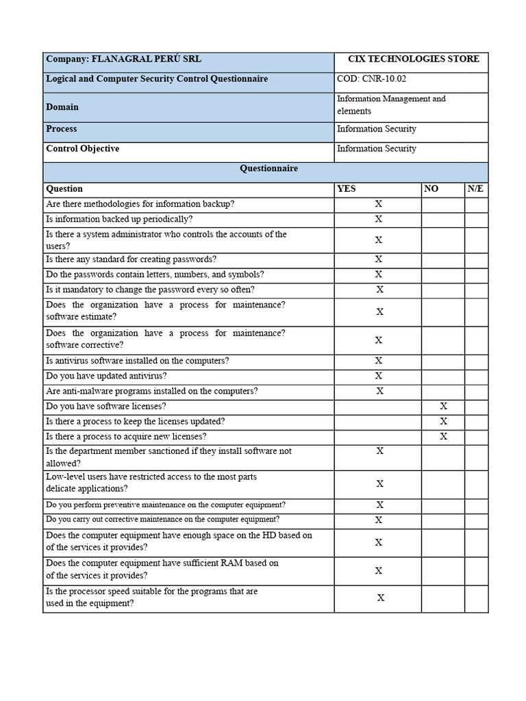 CNR-10.02 Logical and Computer Security Control Questionnaire | PDF ...