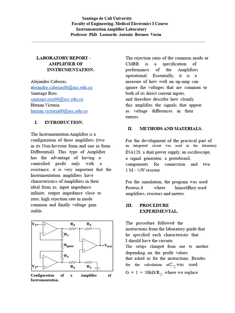 Instrumentation Amplifier CMRR Lab Report | PDF | Amplifier ...