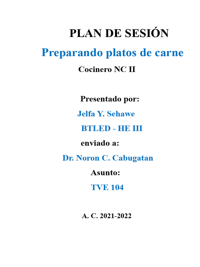 PLAN DE SESION Jay | PDF | Carne | filete