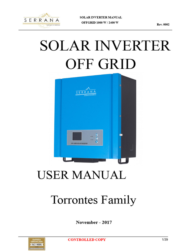 Off-Grid Solar Inverter Manual 1000 2400 Serrana Rev 0002 | PDF ...