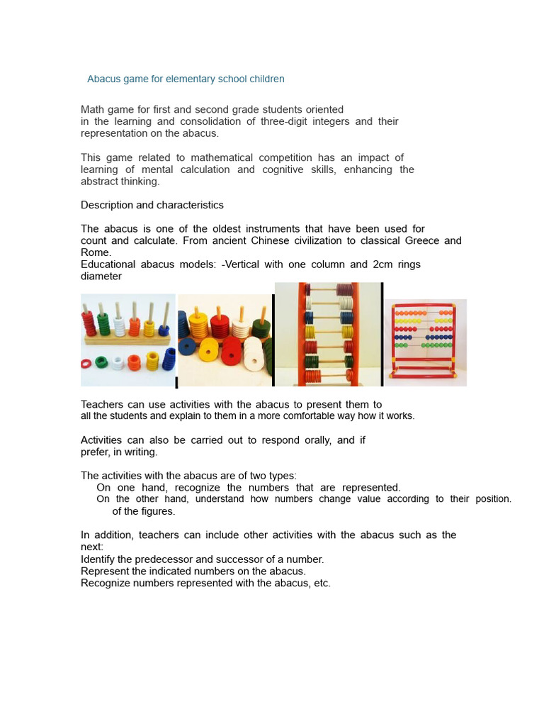 Abacus Game For Primary School Children | PDF | Numbers | Mathematics