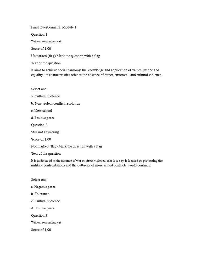 Final Questionnaire 1 | PDF | Peace | Violence