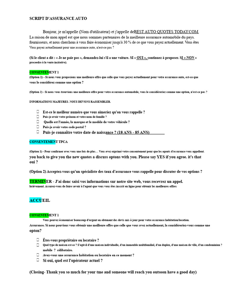 Script de vente pour assurance auto | PDF | Assurance | Services financiers
