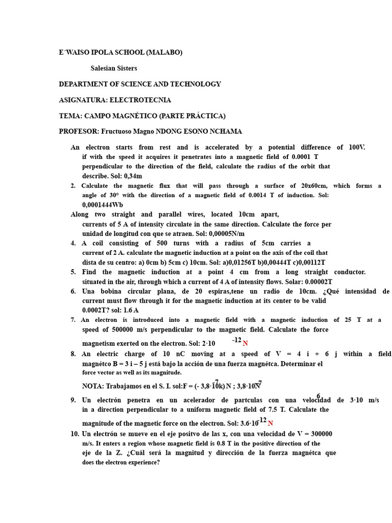 exercise for magnetism | PDF | Magnetic Field | Electric Current