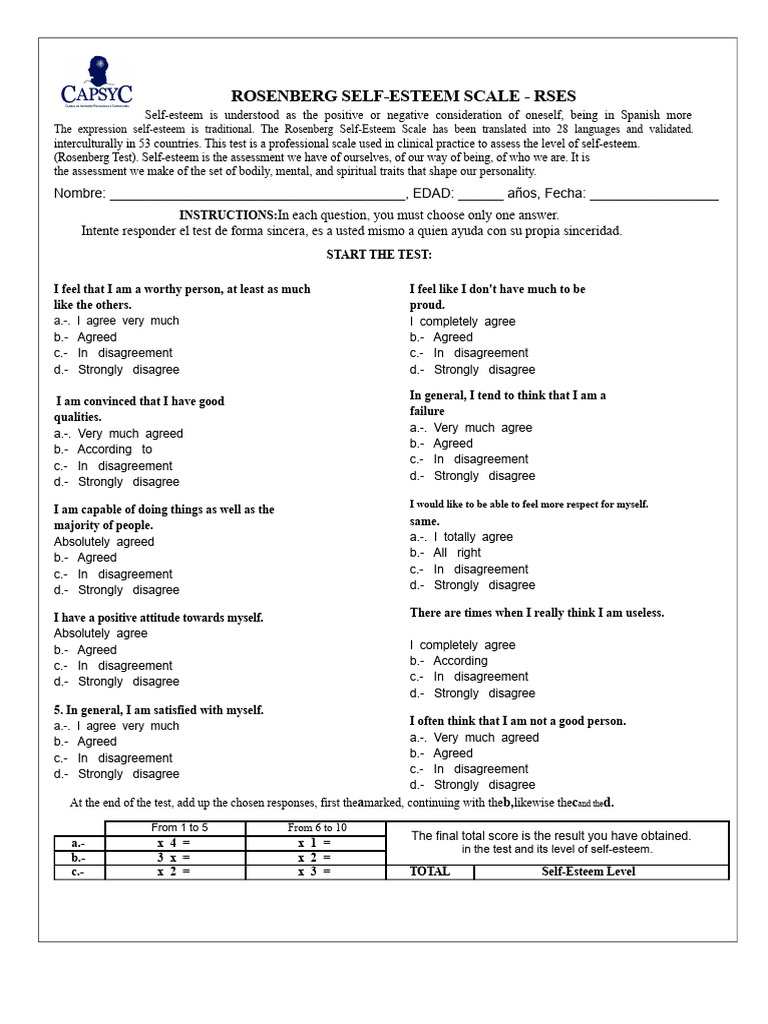 Rosenberg Self-Esteem Scale PDF | PDF | Self Esteem | Cognition