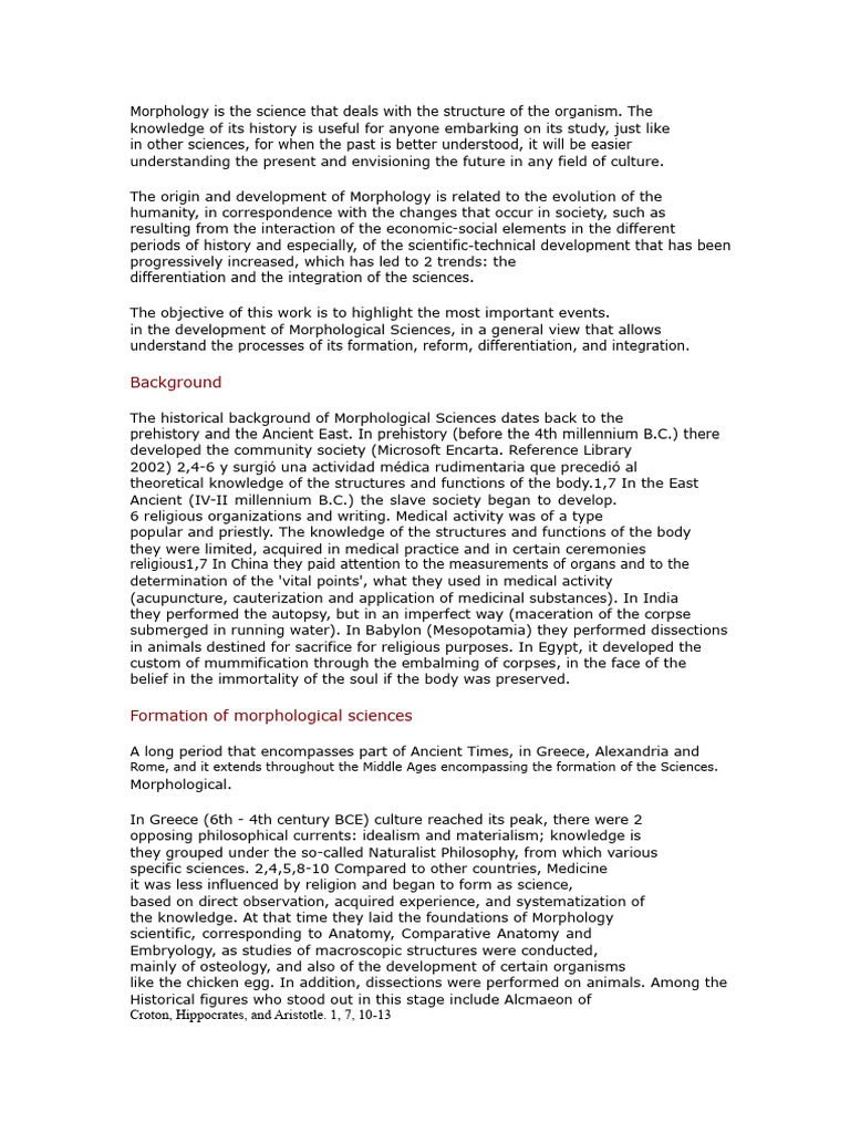Timeline of Morphology | PDF | Science | Anatomy