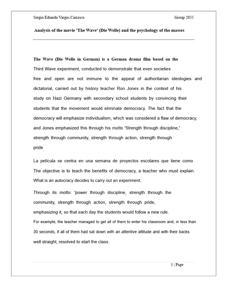 Analysis of The Movie The Wave and The Psychology of The Masses | PDF ...