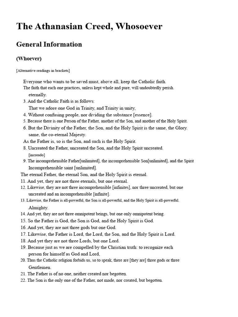 The Athanasian Creed, Whosoever | PDF | God The Father | Trinity