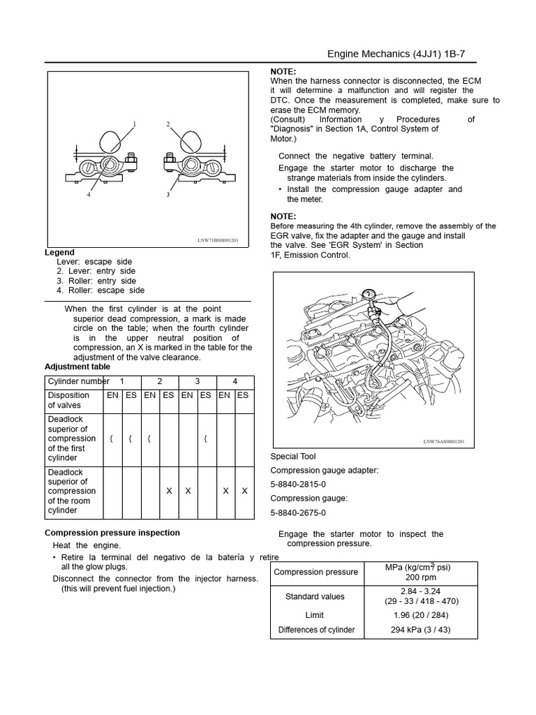 4JJ1 Engine Compression Testing Guide | PDF | Engines | Pressure