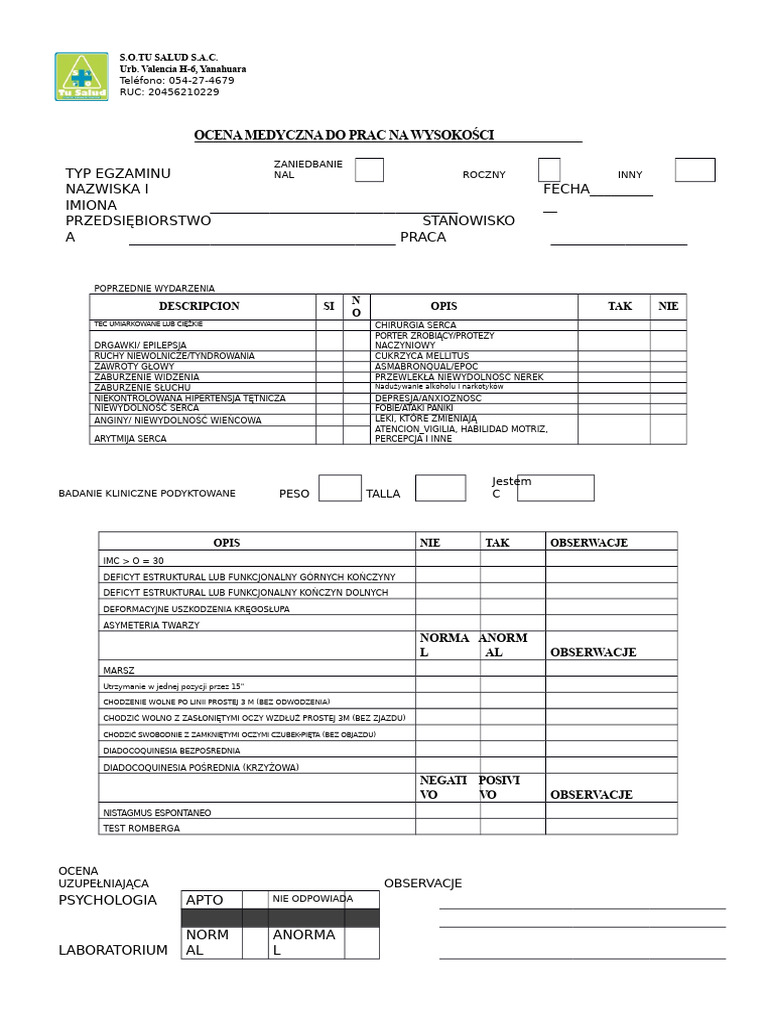 Ocena Medyczna Do Prac Na Wysokości Logo Final | PDF