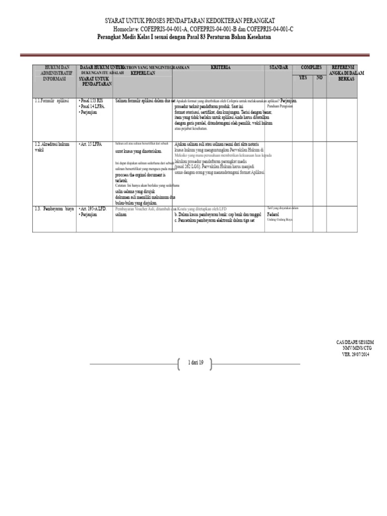 Checklist Perangkat Medis Kelas I PDF | PDF