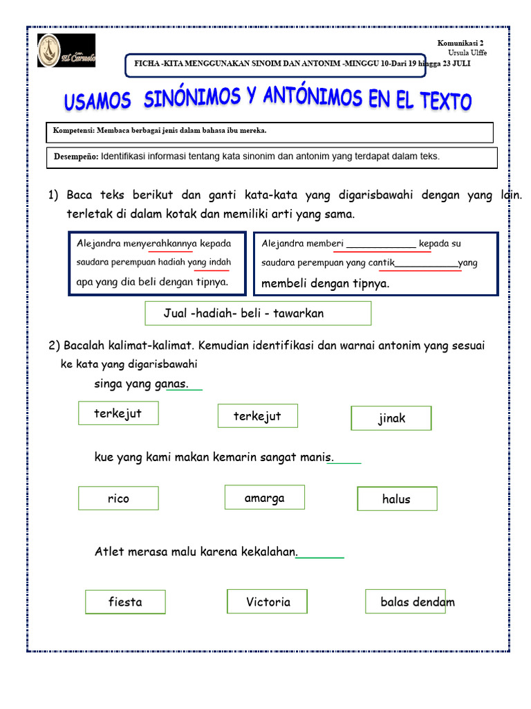 Sinonim dan Antonim dalam Bahasa Ibu | PDF
