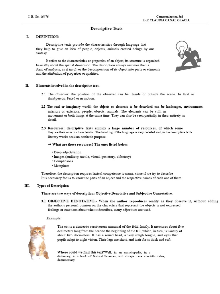 description sheet of DESCRIPTIVE TEXTS 3 | PDF
