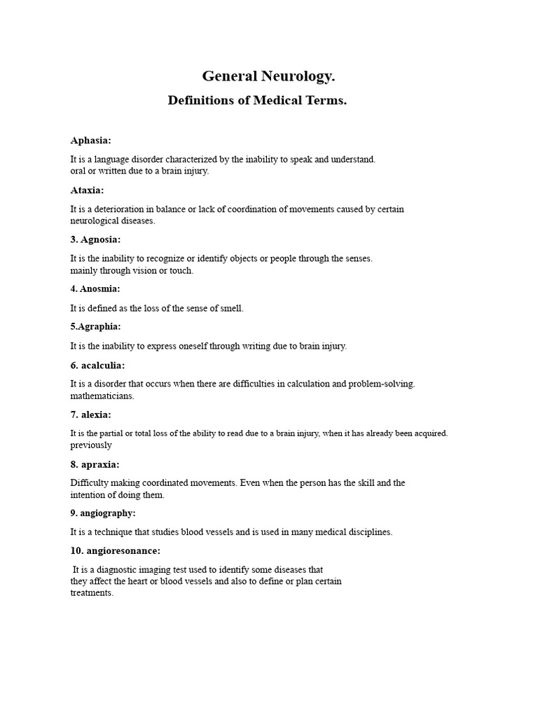 General Neurology Medical Terms | PDF | Paresthesia | Skeletal Muscle