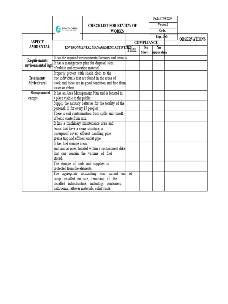 Environmental Compliance Checklist | PDF | Waste | Waste Management