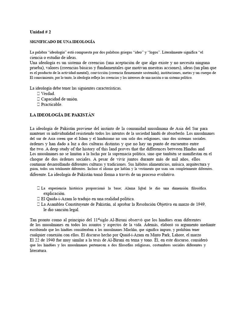 Unidad Completa # 2 - Ideología de Pakistán | PDF | Teoría de las dos ...